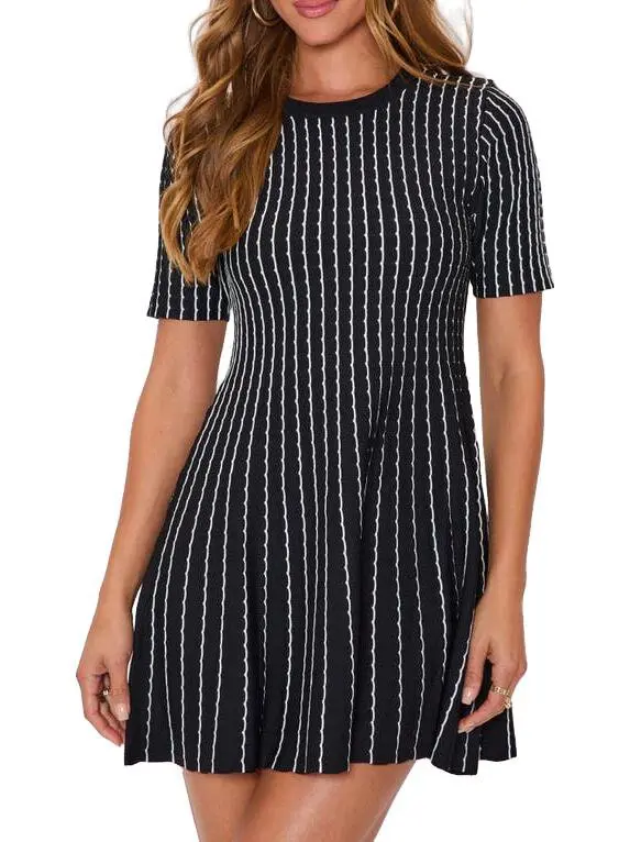 VICI Striped Knit Fit & Flare Minidress - Black/white