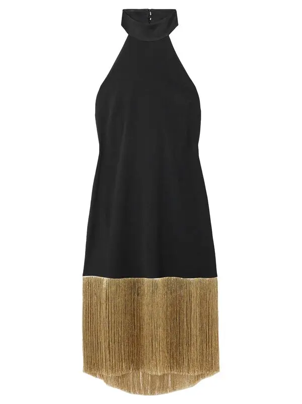 TALLER MARMO Berlin Fringed Crepe Halterneck Mini Dress - Black