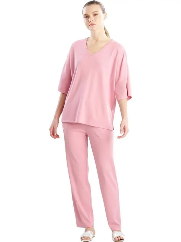 Natori Tranquility Waffle V-neck Top - Pink