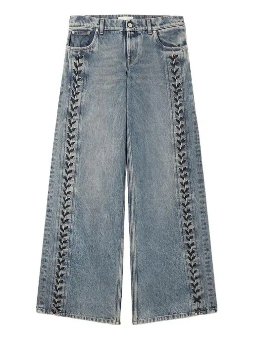 Stella McCartney Wide-leg Lace-up Denim Jeans - Blue