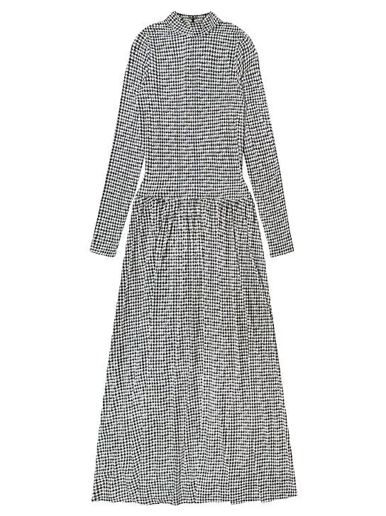 RO&ZO Houndstooth Dropped-waist Midi Dress - Grey