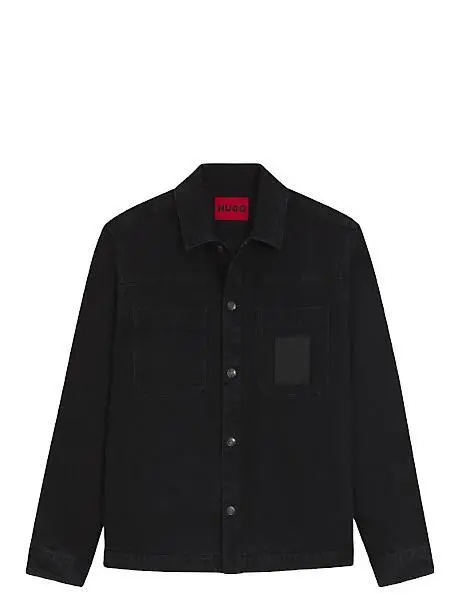 Hugo Brand-patch Oversized-fit Denim Shirt - Dark Grey