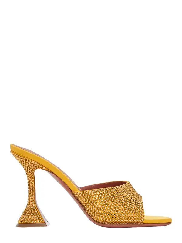 Amina Muaddi 95mm Lupita Crystal Satin Mules - Yellow Pat