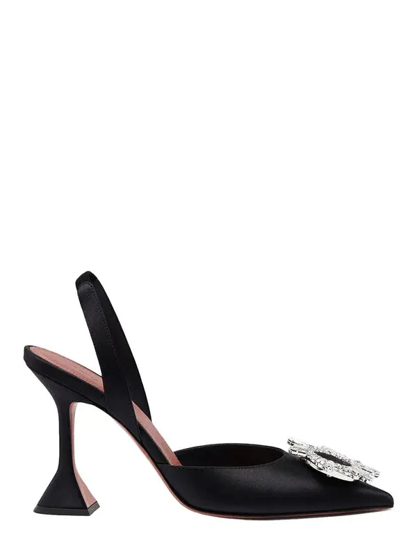 Amina Muaddi 95mm Begum Satin Slingback Pumps - Black
