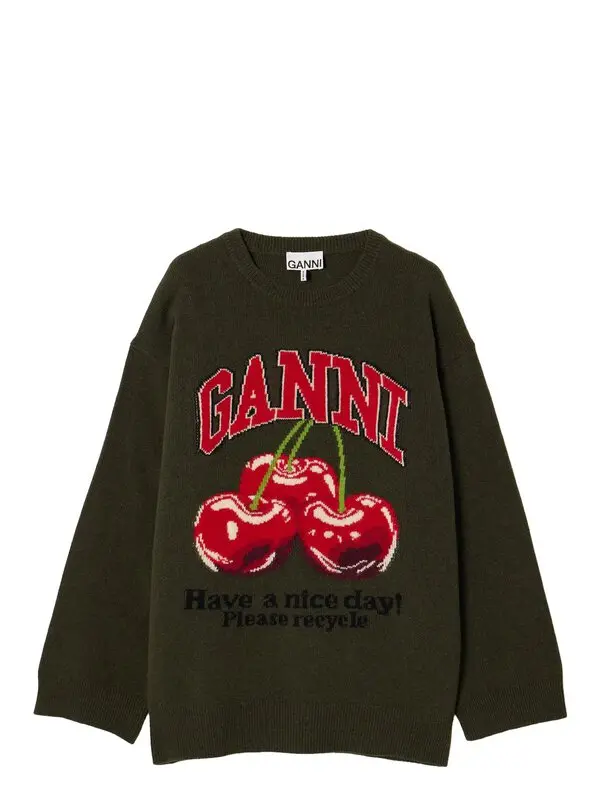 GANNI Oversized Jacquard-knit Wool-blend Sweater - Green