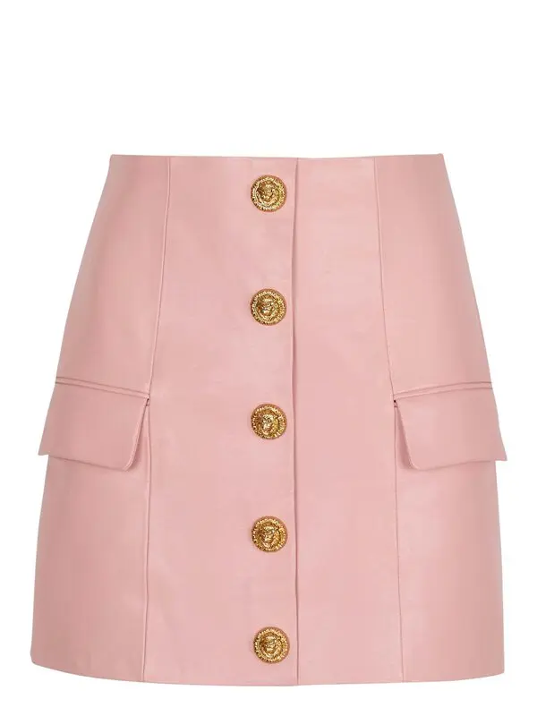 Balmain Button Detailed Lambskin Mini Skirt - Pink