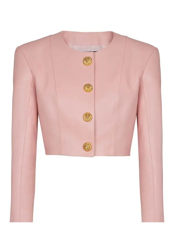 Balmain Cropped Lambskin Jacket - Pink