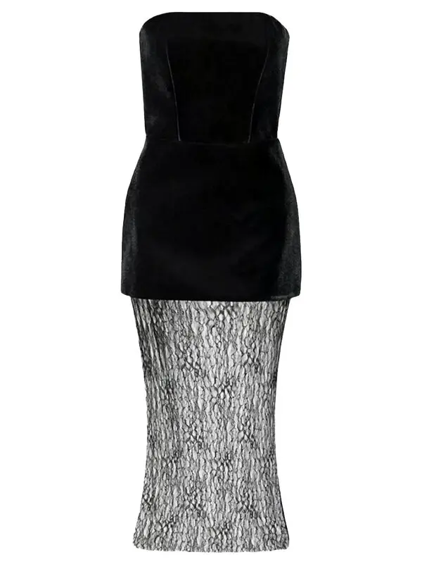 VESTIAIRE D'UN OISEAU LIBRE Velvet Lace Midi Dress - Black