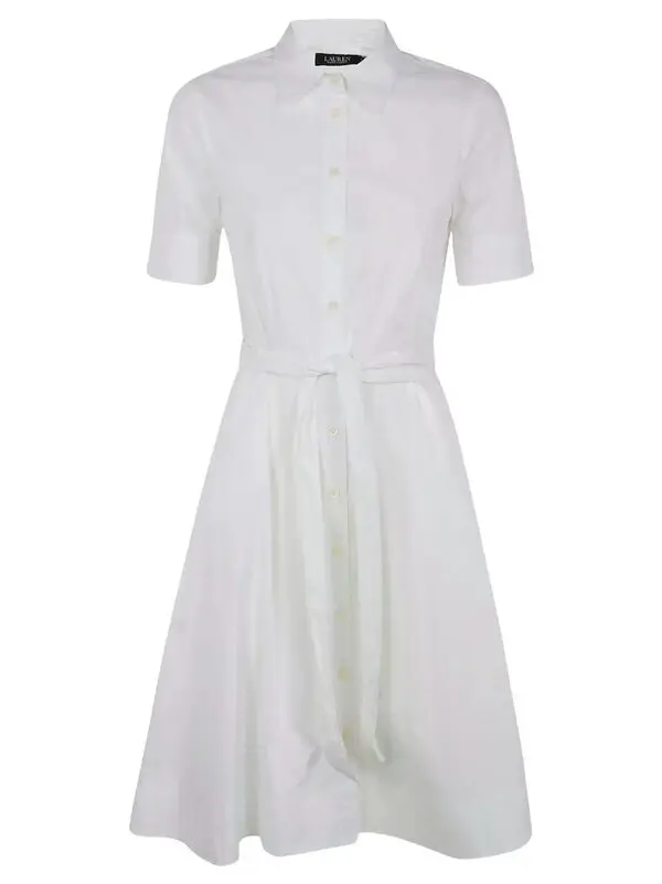 Ralph Lauren Collared Belted Midi Dress - White