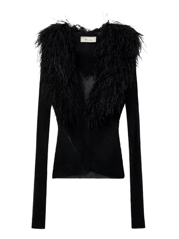 Blumarine Feather-collar Knitted Cardigan - Black