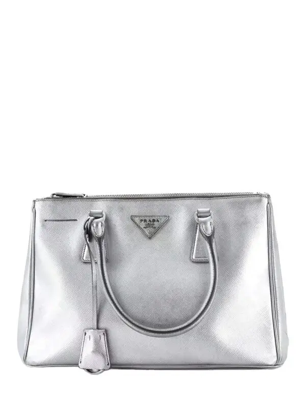 Prada Lux Saffiano Leather Small Tote Bag - Silver