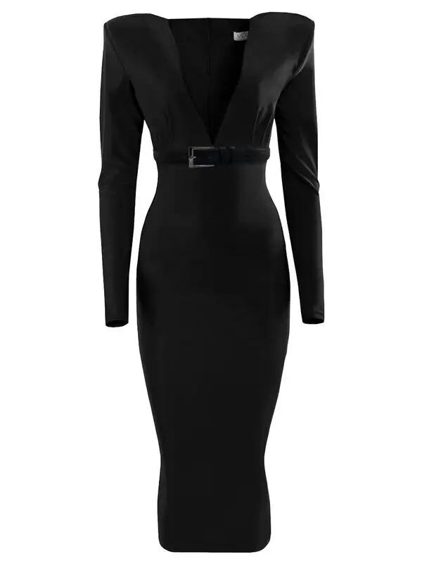 VESTIAIRE D'UN OISEAU LIBRE V-neck Belted Midi Dress - Black