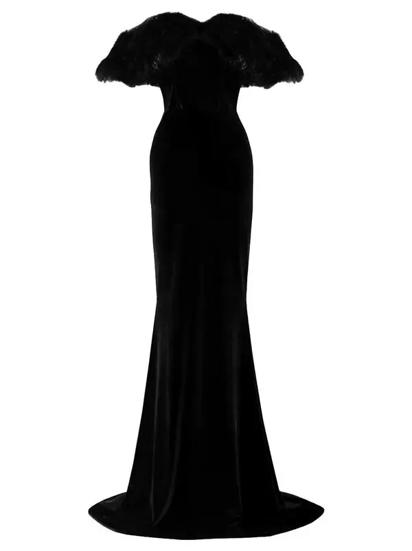 VESTIAIRE D'UN OISEAU LIBRE Faux Fur-trimmed Velvet Gown - Black
