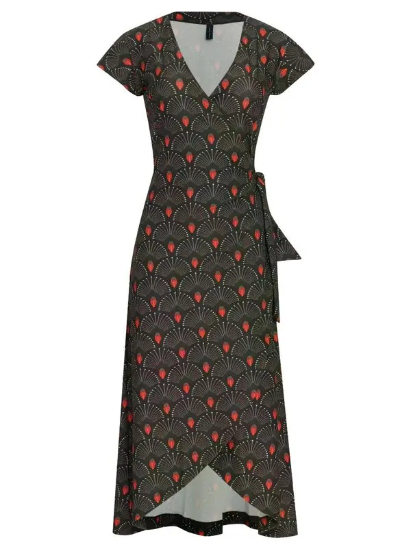 LYGIA & NANNY Falcão V-neck Pattern Midi Dress - Black