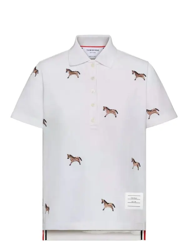 Thom Browne Horse-embroidered Polo Shirt - White
