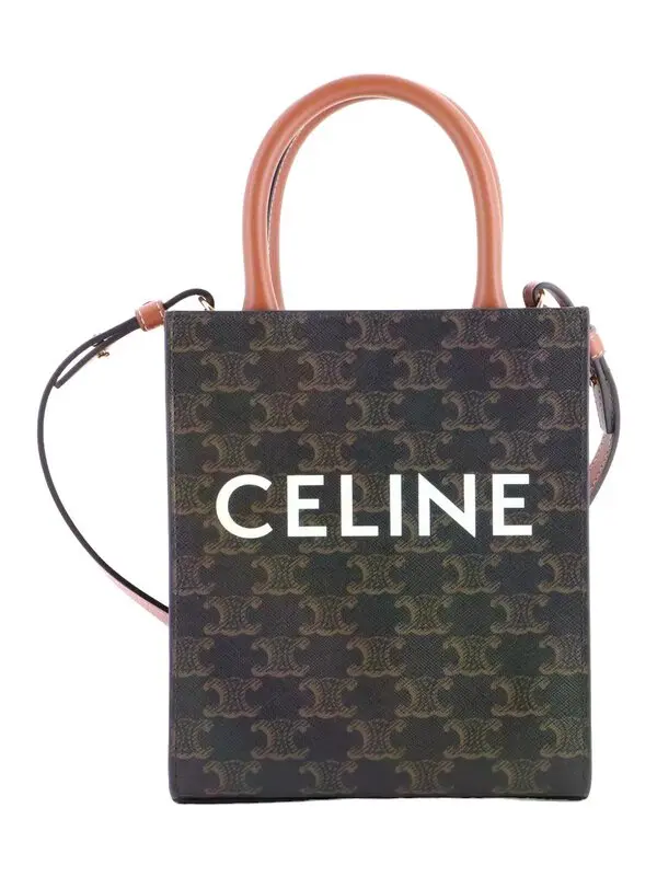 Celine Vertical Cabas Tote Triomphe Coated Canvas Mini Satchel - Brown