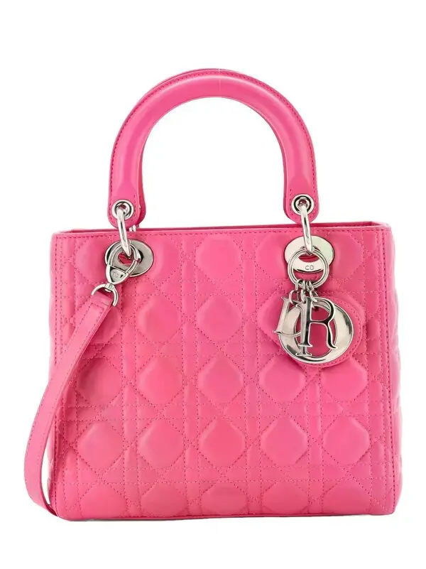 Dior Lady Cannage Quilt Lambskin Medium Satchel - Pink