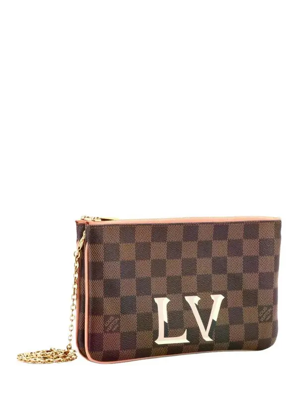 LOUIS VUITTON Double Zip Pochette Damier Clutch - Brown