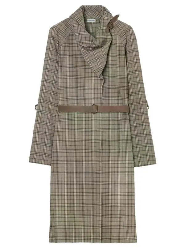Burberry Checked Scarf-collar Mini Dress - Grey