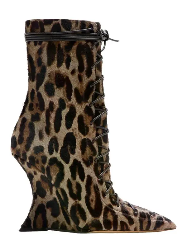 Paris Texas Leopard Print Lace-up Boots - Brown