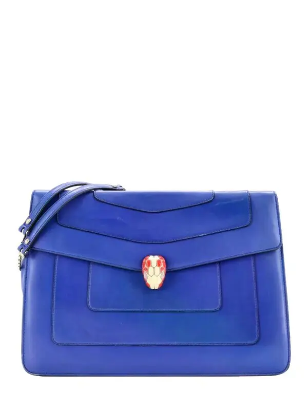 BVLGARI Serpenti Forever Double Flap Large Shoulder Bag - Blue