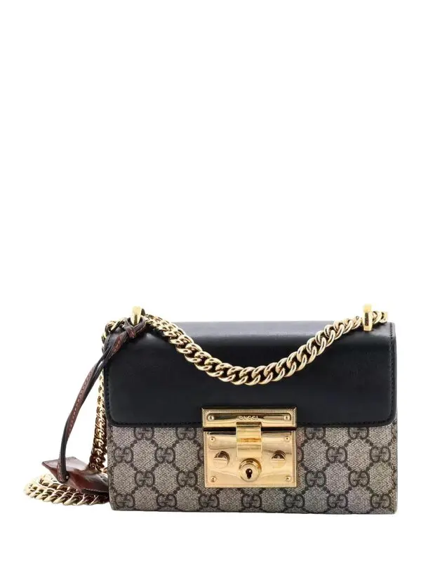 Gucci Padlock Small Crossbody Bag Gg Coated Canvas And Leather - Black