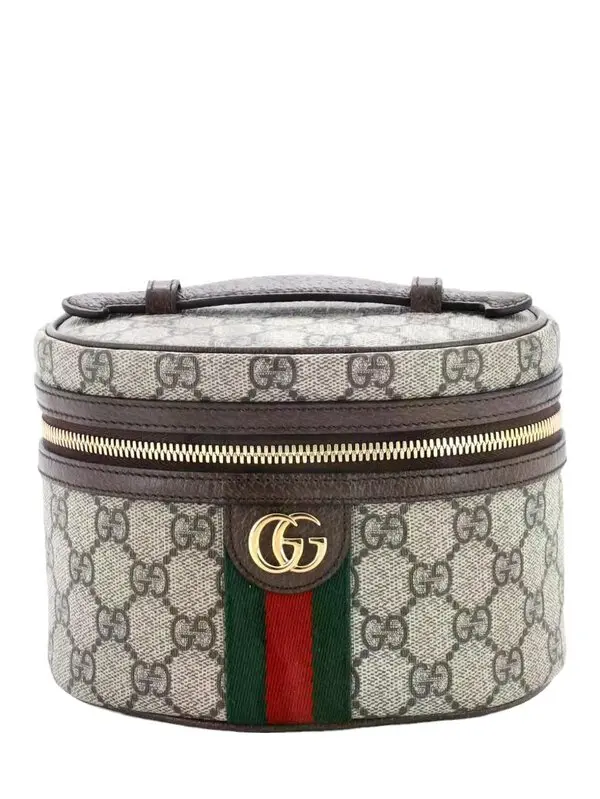 Gucci Ophidia Top Handle Cosmetic Case Gg Coated Canvas Mini Pouch - Brown