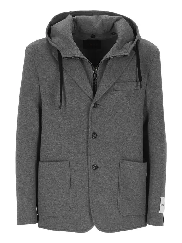 OFFICINA36 Hooded Button Jacket - Grey