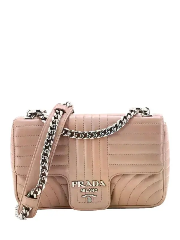 Prada Diagramme Quilted Leather Chain Flap Shoulder Bag - Neutrals