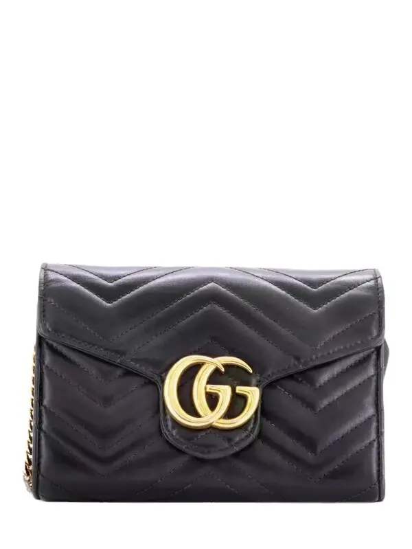 Gucci Gg Marmont Chain Wallet Matelasse Leather Mini Crossbody Bag - Black