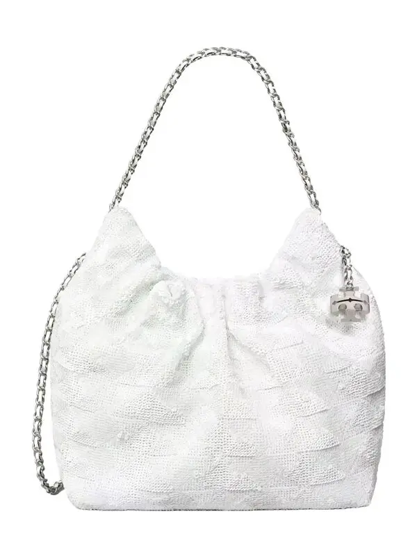 Tory Burch Mini Fleming Sequin Shoulder Bag - White
