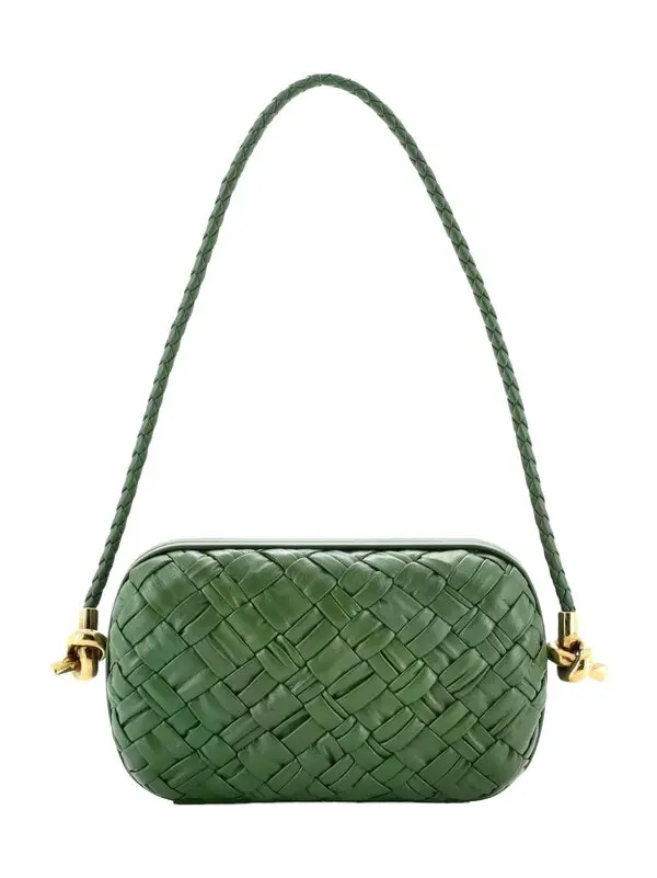 Bottega Veneta Knot Minaudiere On Strap Intrecciato Leather Clutch Bag - Green