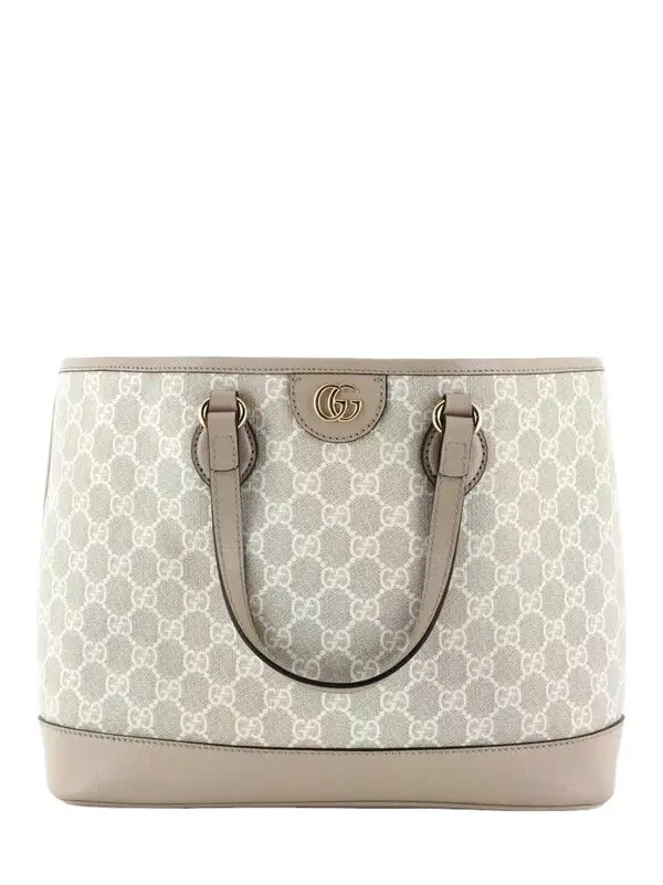 Gucci Ophidia Top Handle Shopping Gg Coated Canvas And Leather Small Tote - Neutrals