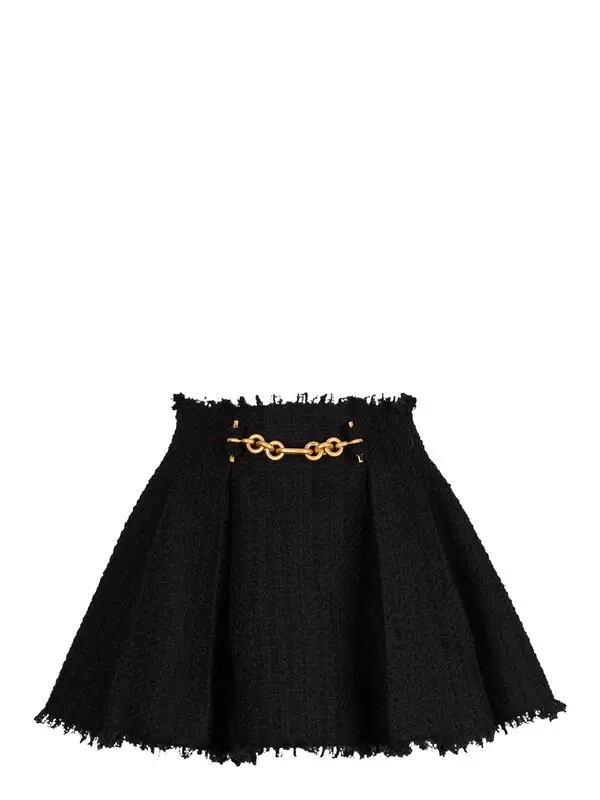 Balmain Tweed Mini Skirt With Chain Detail - Black