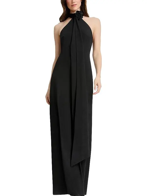 Dress The Population Halter Mock Neck Sheath Gown - Black