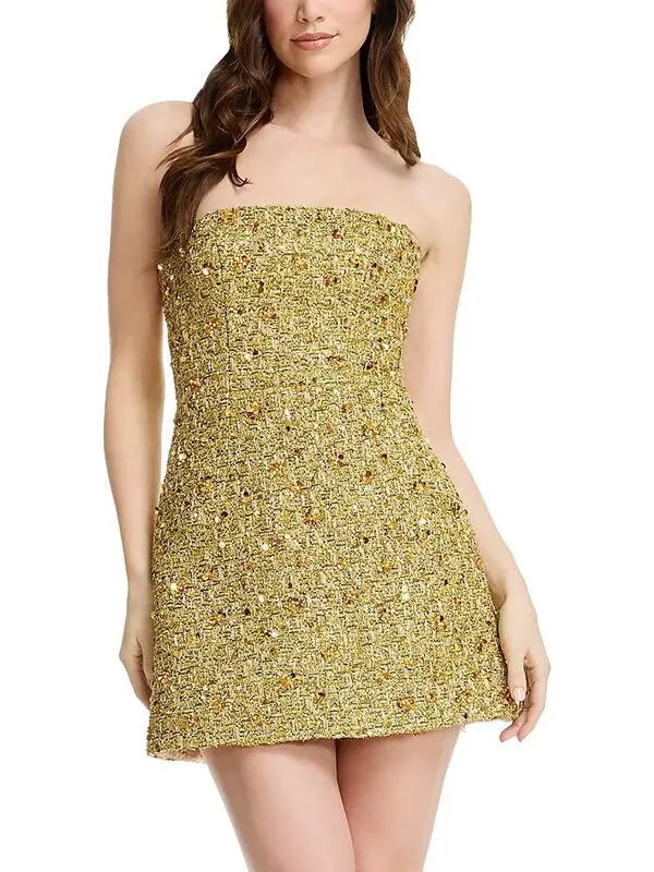 Dress The Population Strapless Structured A-line Mini Dress - Gold Multi