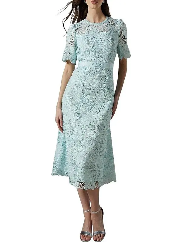 Coast Lace Bow Belt Midi Dress - Sage
