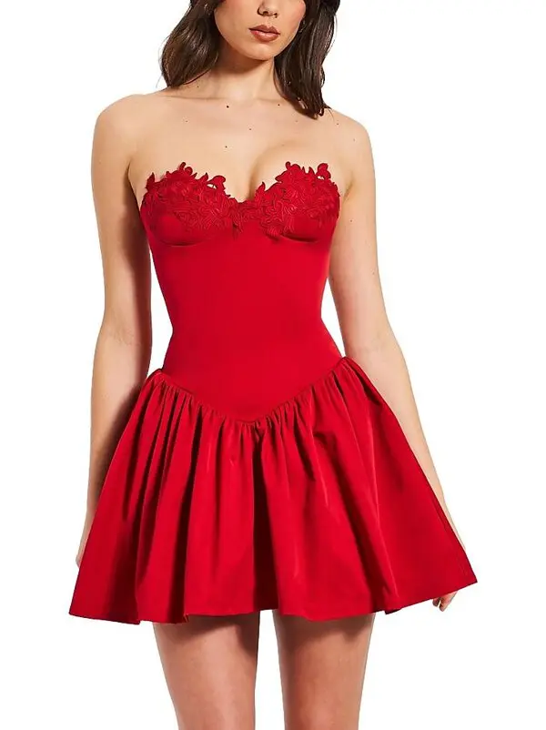 MISS CIRCLE Drop Waist Corset Mini Dress - Red
