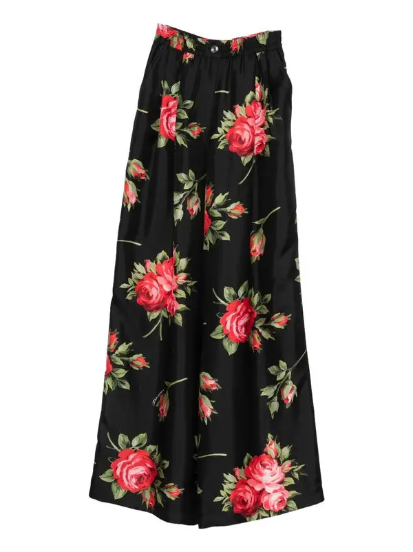 Dolce & Gabbana Printed Silk Trousers - Black
