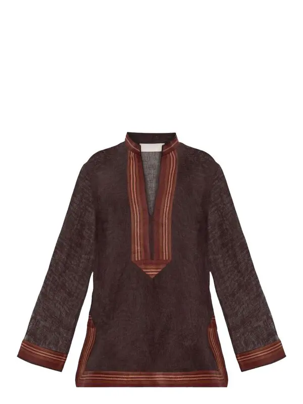 Tory Burch Linen Striped Tunic - Brown