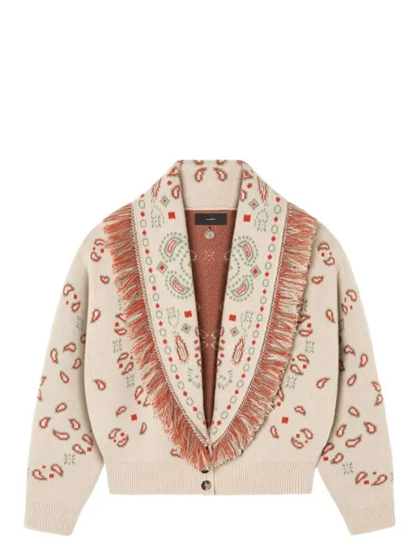 Alanui Bandana Jacquard Cashmere And Wool Cardigan - Beige