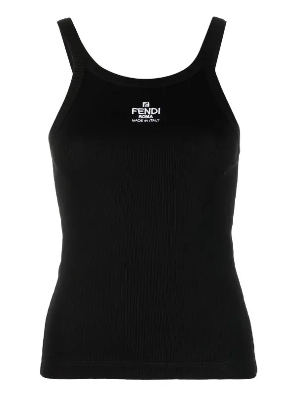 Fendi Logo Cotton Tank Top - Black
