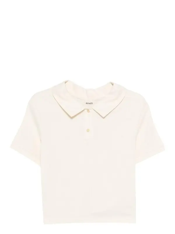 Khaite Jasna Silk Polo Shirt - Beige
