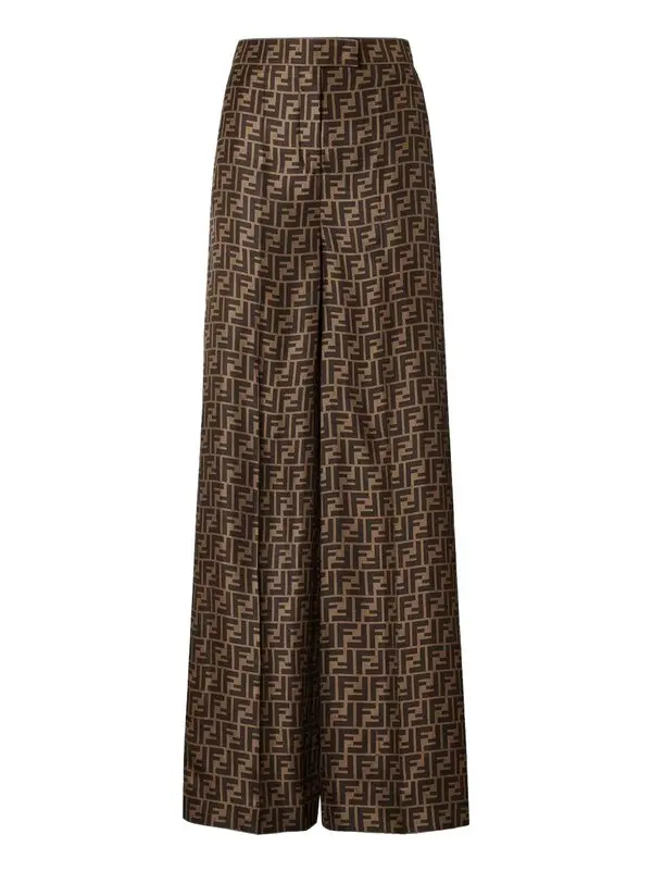 Fendi Ff Silk Wide-leg Pants - Brown
