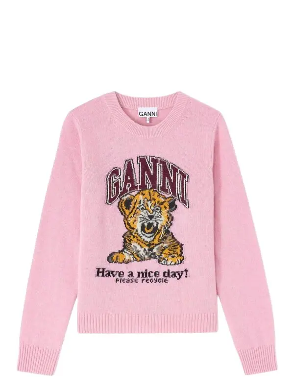 GANNI Wool Crewneck Sweater - Pink