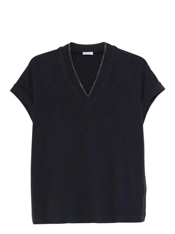 Brunello Cucinelli Cotton V-neck T-shirt - Blue