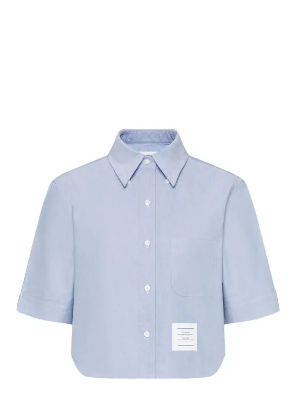 Thom Browne Cotton Cropped Shirt - Clear Blue