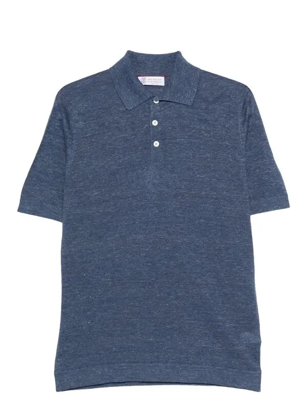 Brunello Cucinelli Linen And Cotton Blend Polo Shirt - Clear Blue