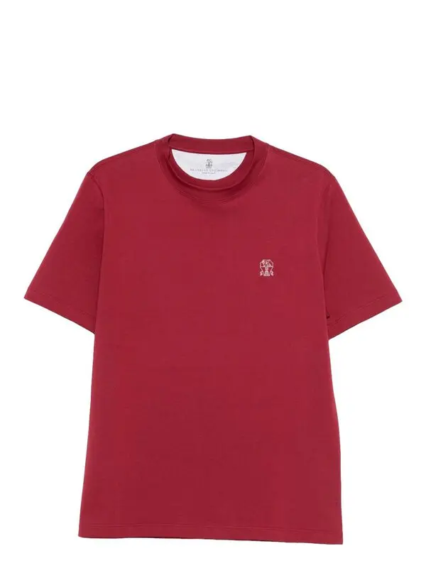 Brunello Cucinelli Logo Cotton T Shirt - Red