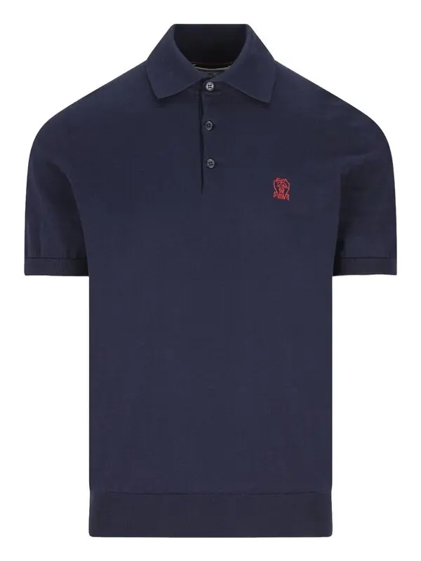 Brunello Cucinelli Logo Cotton Polo Shirt - Blue